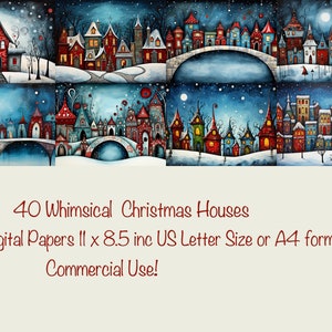 Set of 40 Whimsical Christmas Houses - Digital Backgrounds, Junk ...
