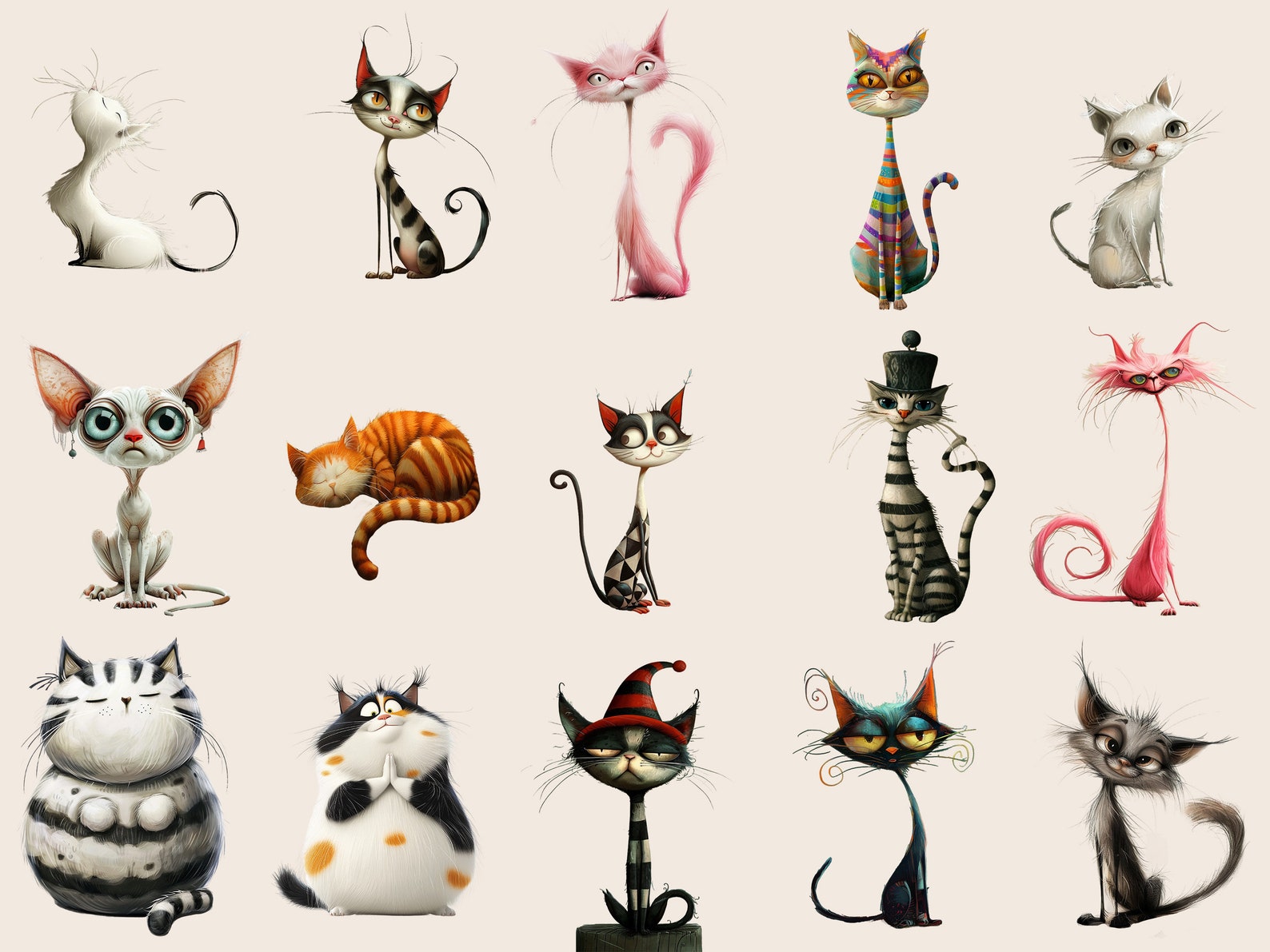 Whimsical Cat Crew 70 Clipart Bundle + 30 Backgrounds + Sheets, DIY ...