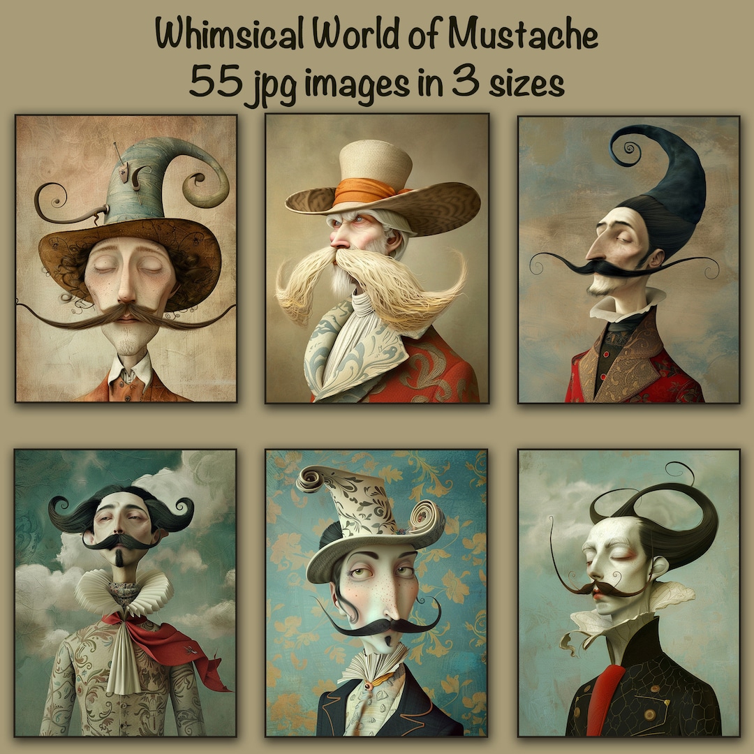 World of Mustache, 55 Portraits of Whimsical Surreal Man With Mustache ...