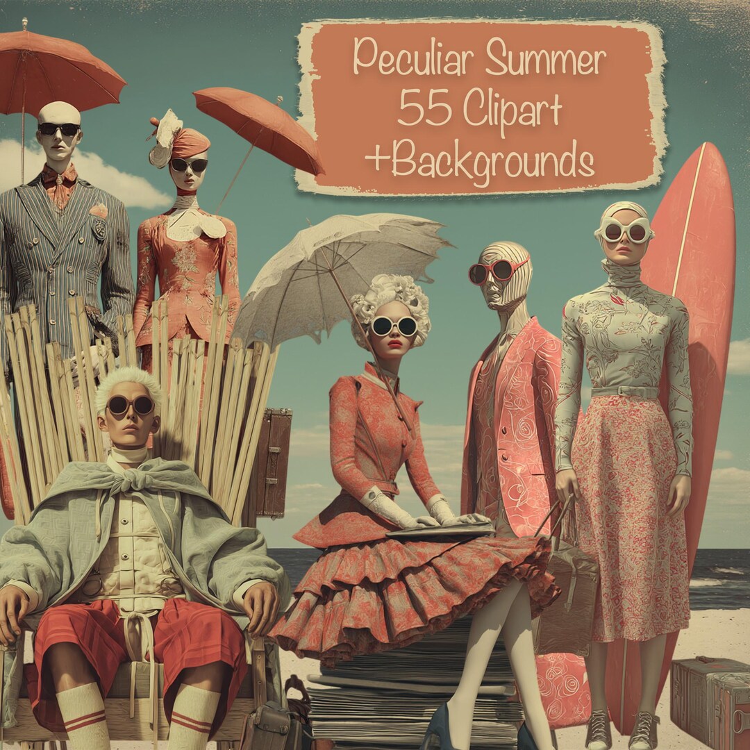 Peculiar Summer People 55 Clipart Bundle + 15 Backgrounds, DIY Card ...