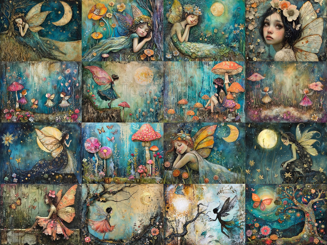 Set of 40 Mix Media Whimsical Fantasy Spring Fairies Papers, Fairy ...