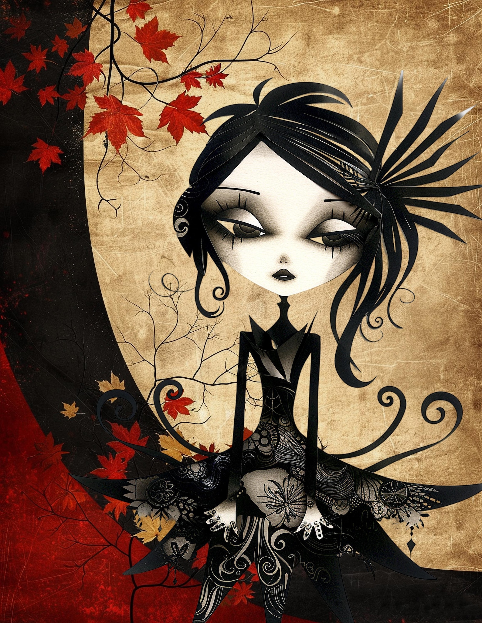 40 Whimsical Goth Dolls Clipart PNG + 5 Backgrounds - for Card Making ...