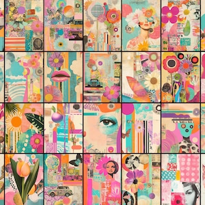 100 Retro Style Spring Digital Papers Bundle, DIY Card Making, Junk ...