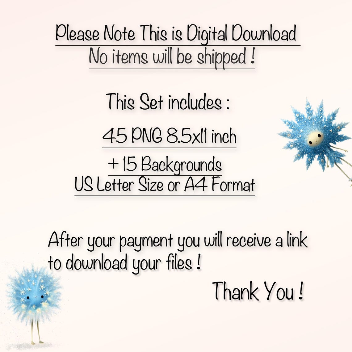 Whimsical Snowflakes Characters, 45 Clipart Bundle + 15 Backgrounds ...