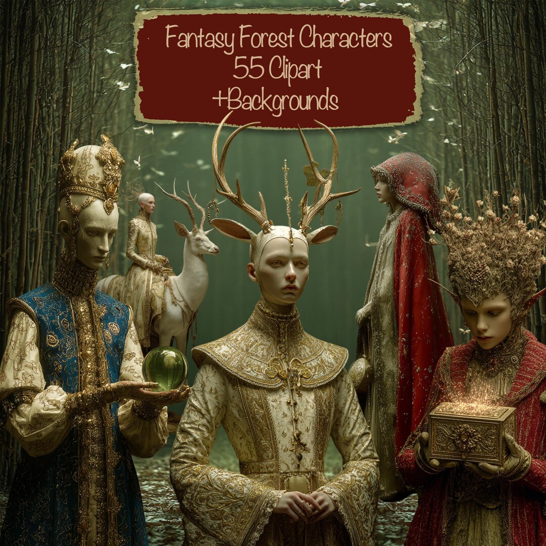 Fantasy Forest Characters , 55 Clipart + 15 Backgrounds, DIY Card ...