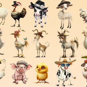 Funny Farm Animals Bundle of 45 Png Clipart + 15 Backgrounds ...