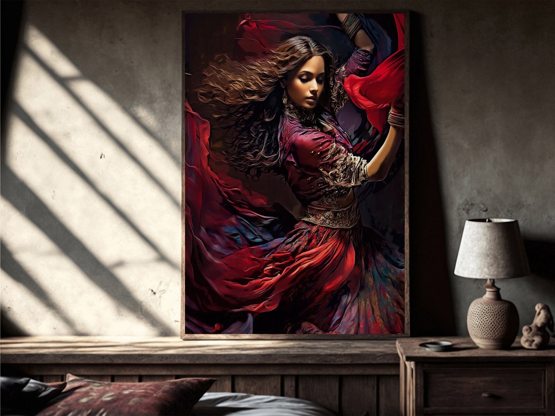 Indian Wall Art, Beautiful Indian Woman Folk Dance Painting, Instant ...