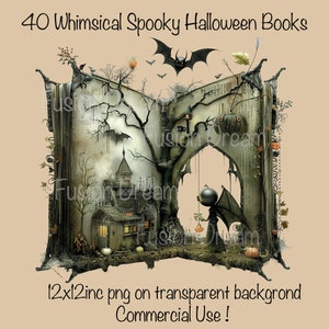 40 Png Clipart Whimsical Spooky Halloween Books, for Card Making, Books ...