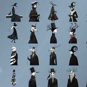 55 Png Peculiar Winter Characters Bundle + 15 Backgrounds, DIY, Cards ...