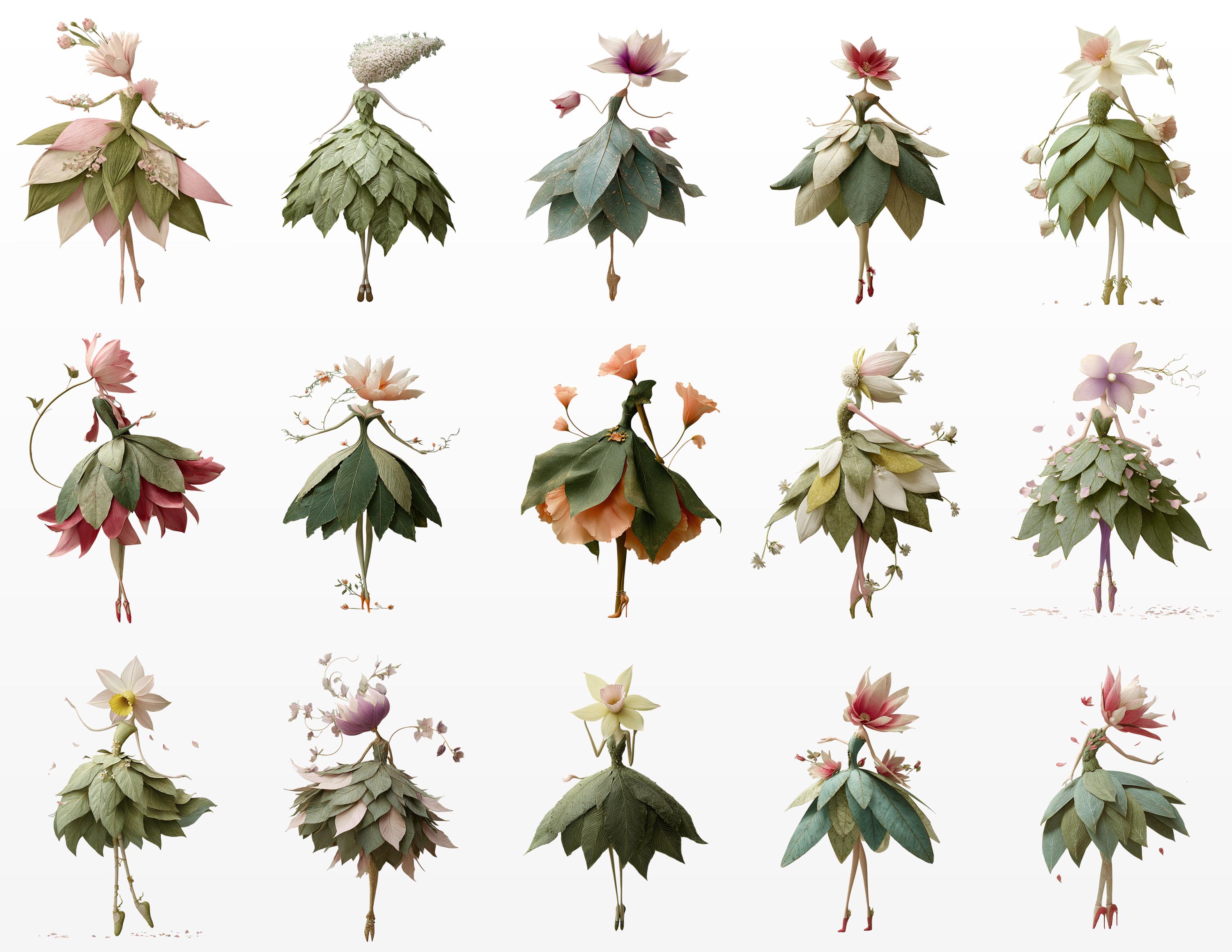 Dancing Spring Flowers 40 Clipart PNG + 15 Backgrounds - DIY Cards ...