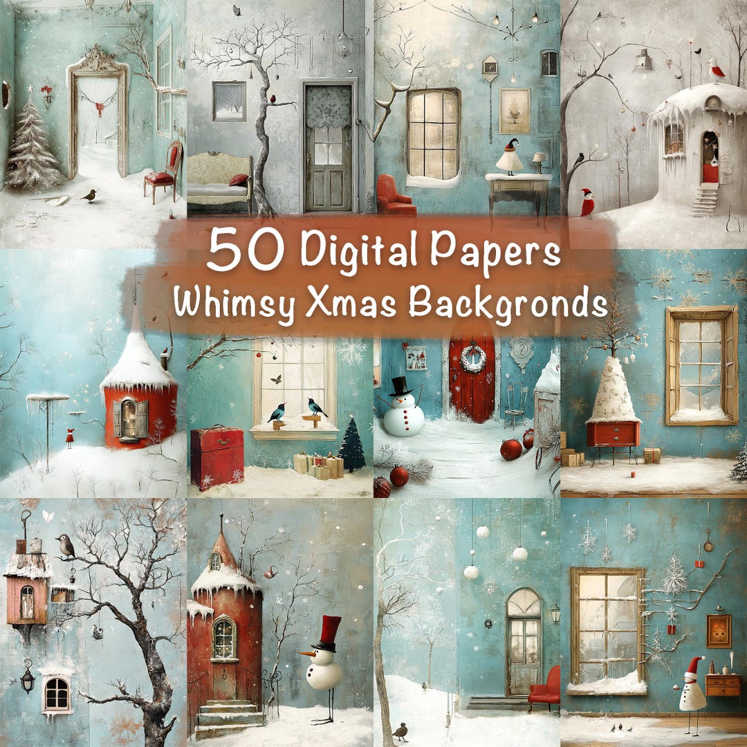 50 Whimsical Christmas Digital Backgrounds Paper Pack - DIY Card Making ...