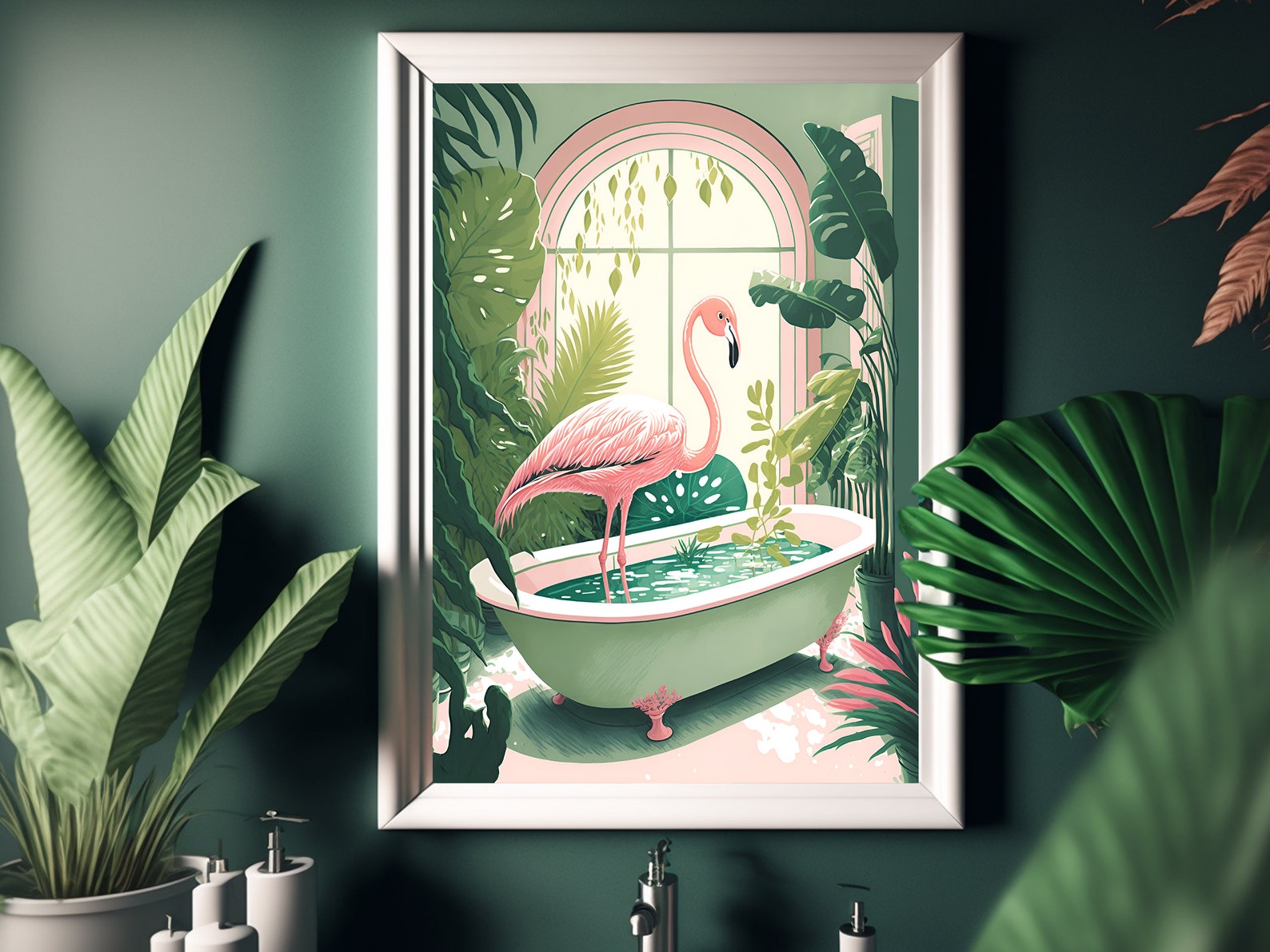 Flamingo in Bathtub Tropical Bathroom Print Funny Bath Wall - Etsy