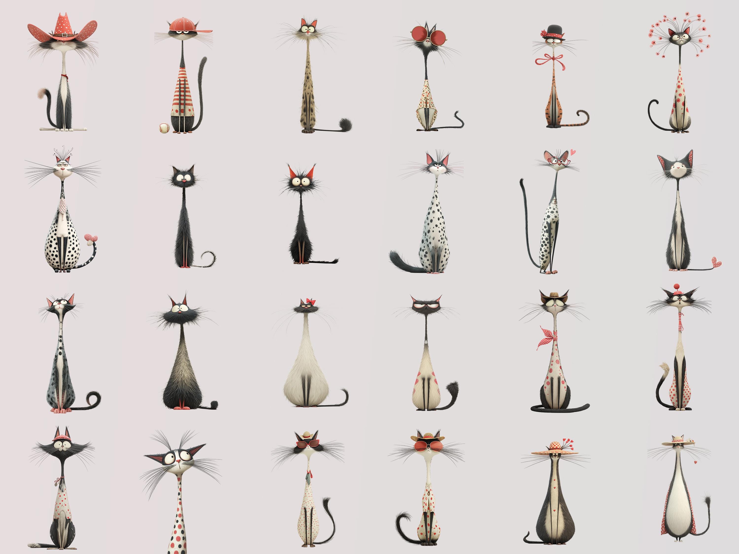 Whimsical Funny Cats Bundle 50 Clipart + 15 Background, DIY Card Making ...