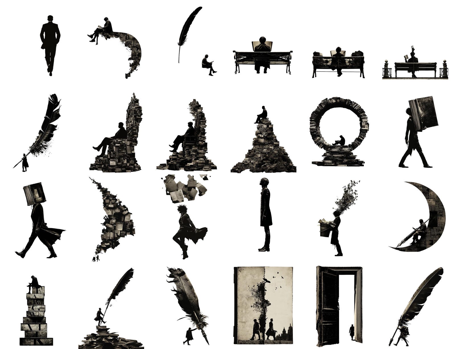 Silent Poets Characters, 55 Clipart Bundle + 20 Backgrounds, Junk ...