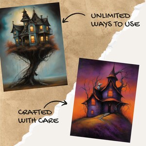 Set of 20 Whimsical Spooky Halloween Haunted Houses, Digital Papers ...