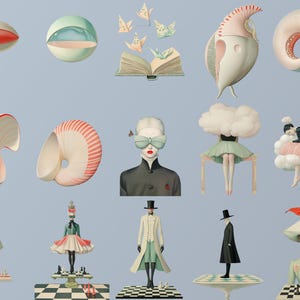112 Png Surreal Peculiar People Bundle + 30 Backgrounds, DIY, Cards ...