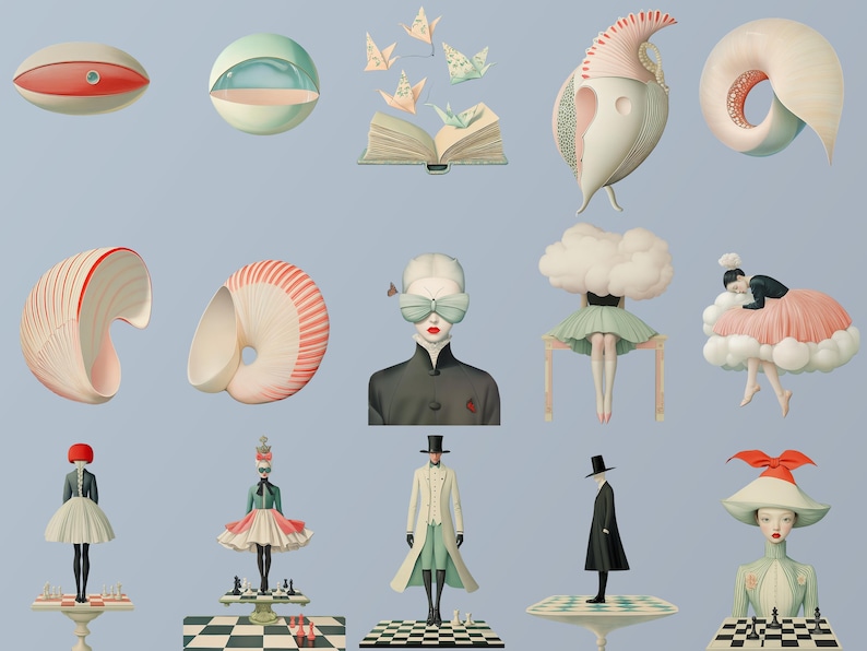112 Png Surreal Peculiar People Bundle + 30 Backgrounds, DIY, Cards ...