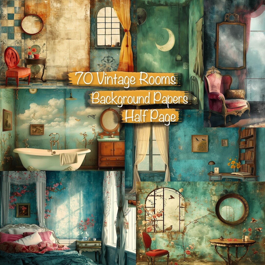 70 Painterly Vintage Room Backgrounds - Digital Papers Pack, Scrapbook ...