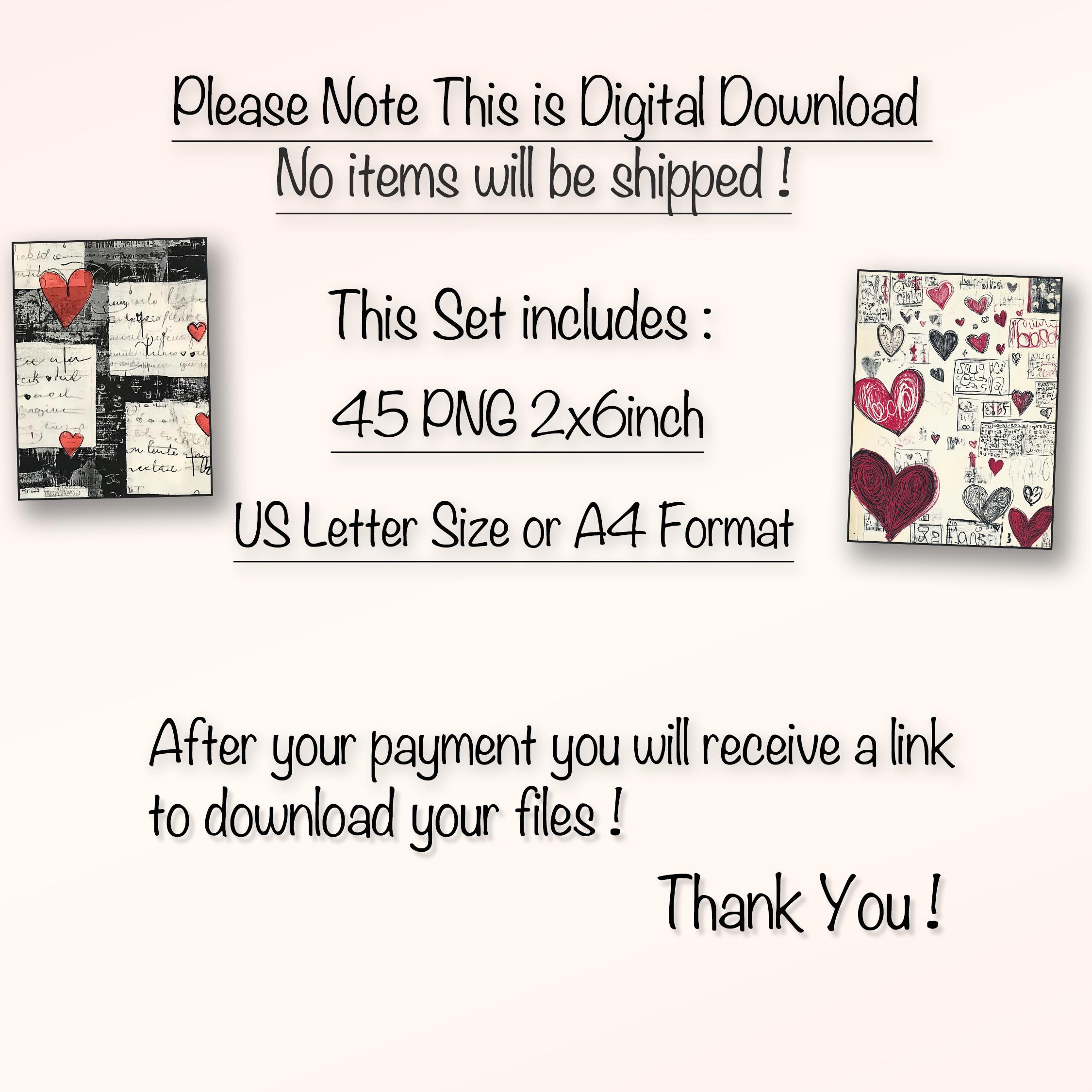 45 Valentine Love Notes Digital Papers Bundle, DIY Card Making, Junk ...