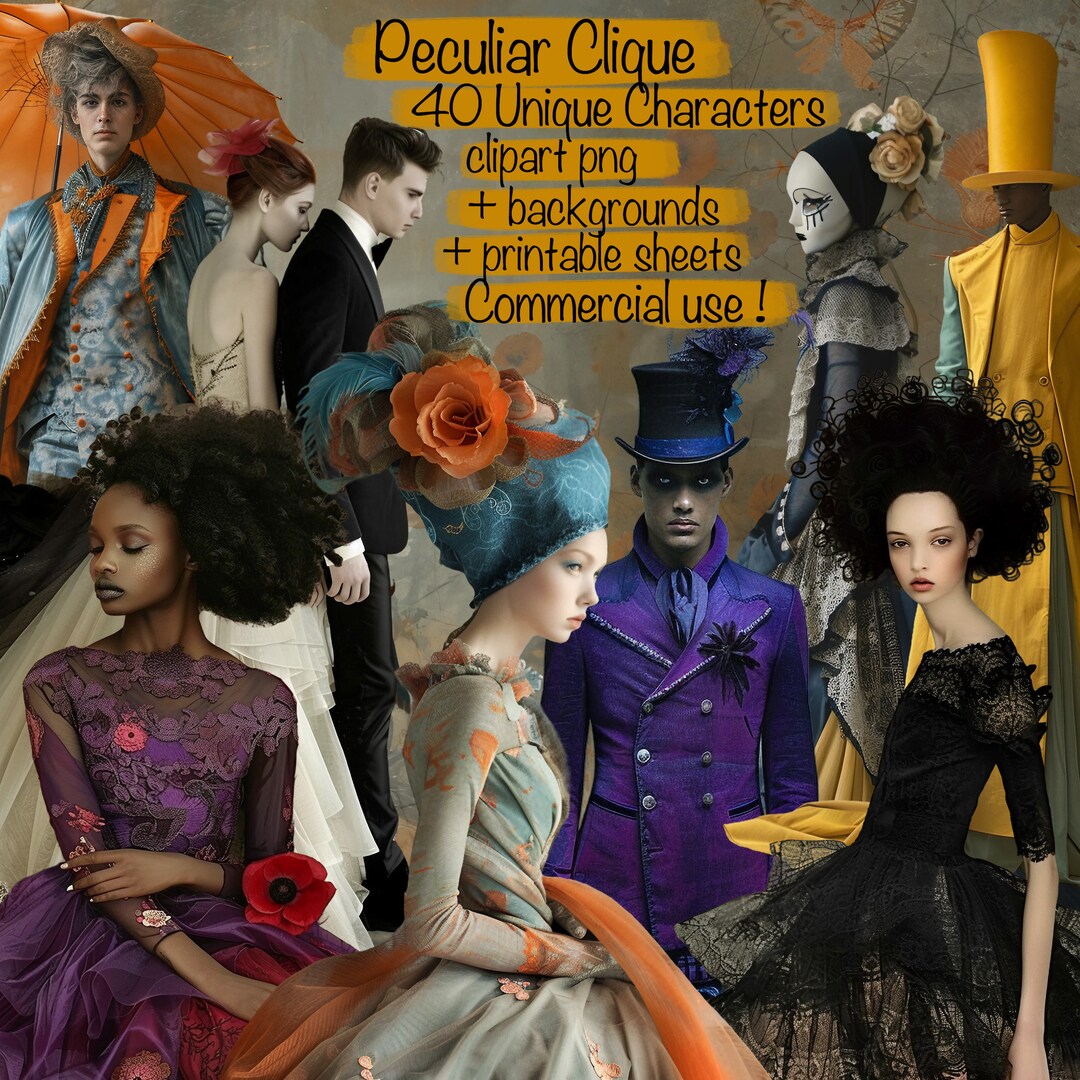 Set of 40 Peculiar Quirky People Portraits Png Clipart, for Cards, Junk ...