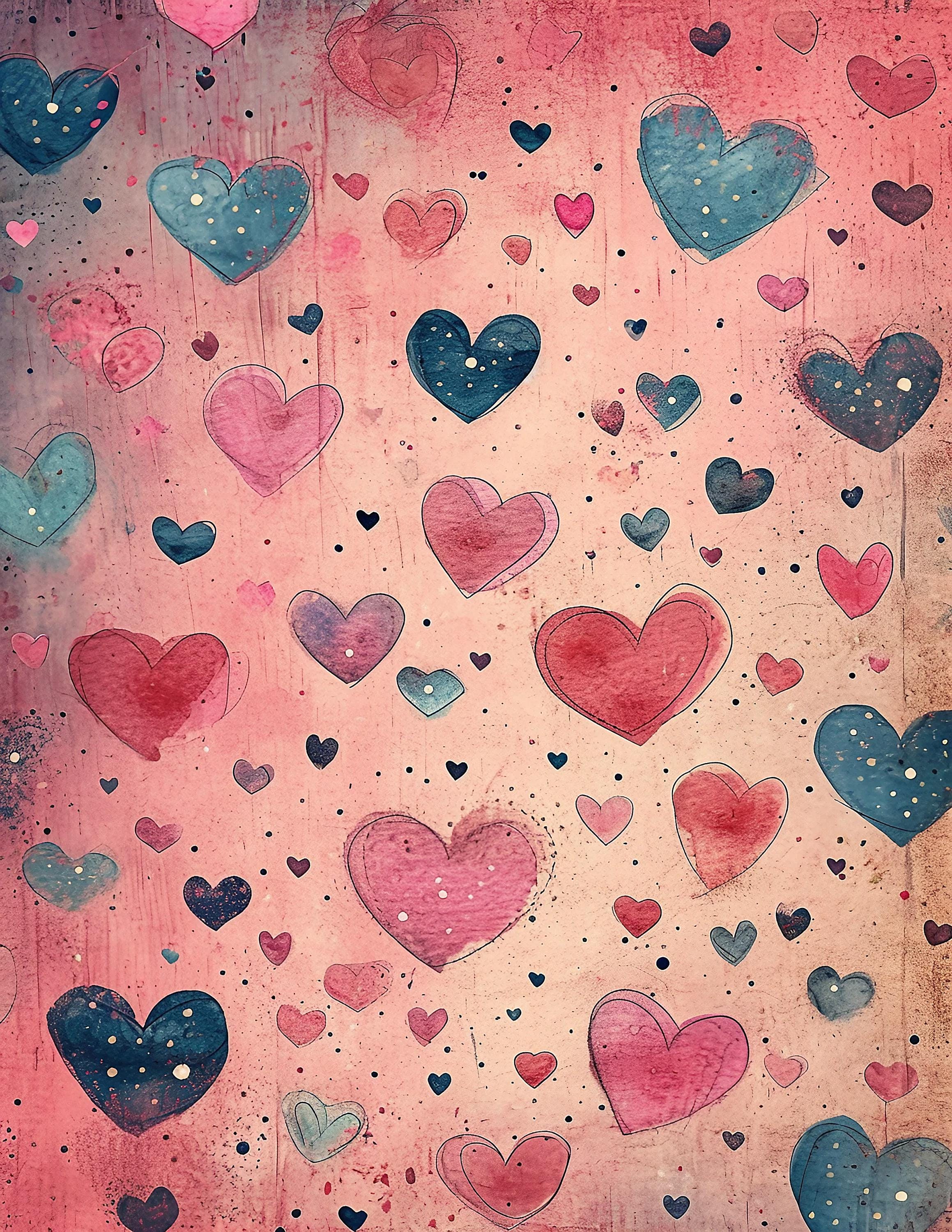 40 Whimsical Valentine Digital Papers, Pastel Muted Tones - Mixed Media ...