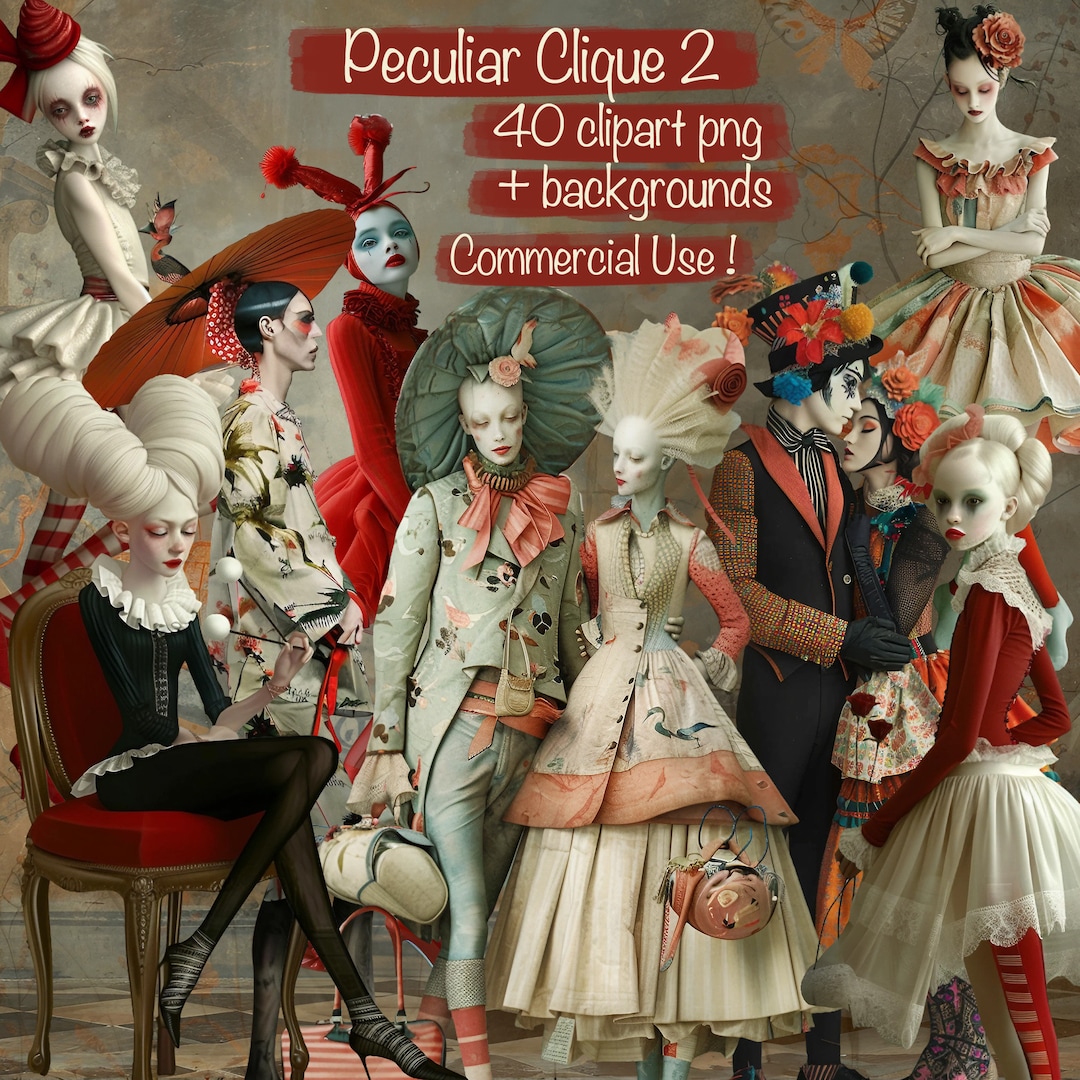 Set of 40 Peculiar Quirky People Portraits Clipart Part 2, Cards, Junk ...