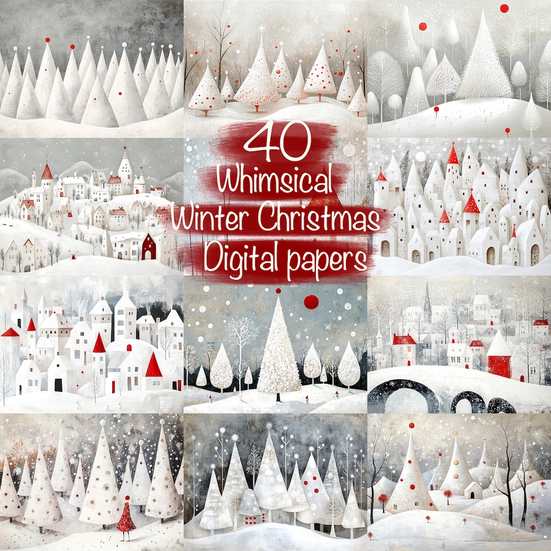 40 Printable Whimsical Winter Christmas Digital Papers - for Crafts ...