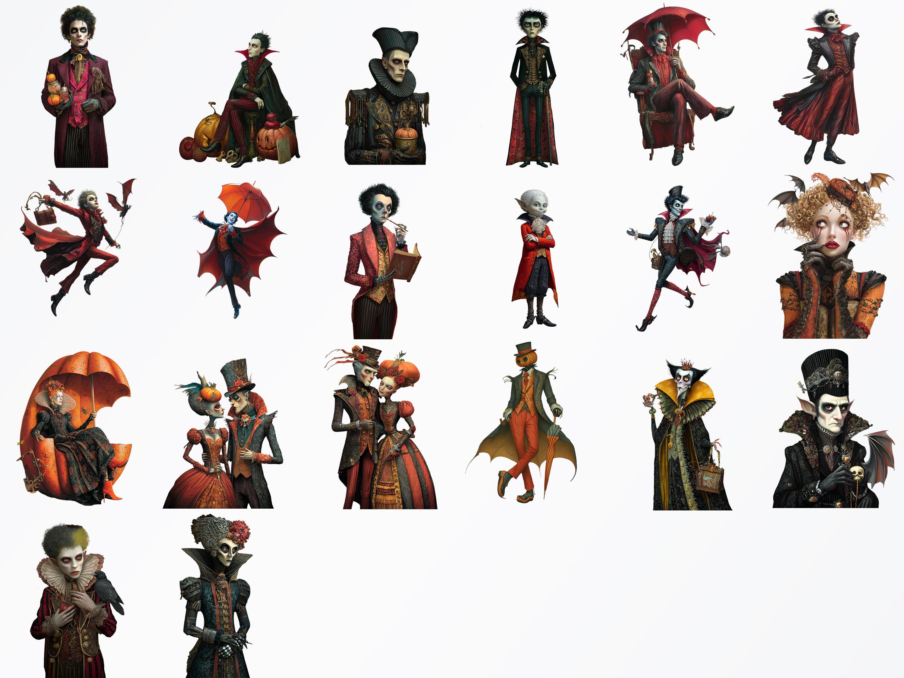 Halloween Characters Clipart Bundle: 45 PNG Images + 15 Backgrounds ...