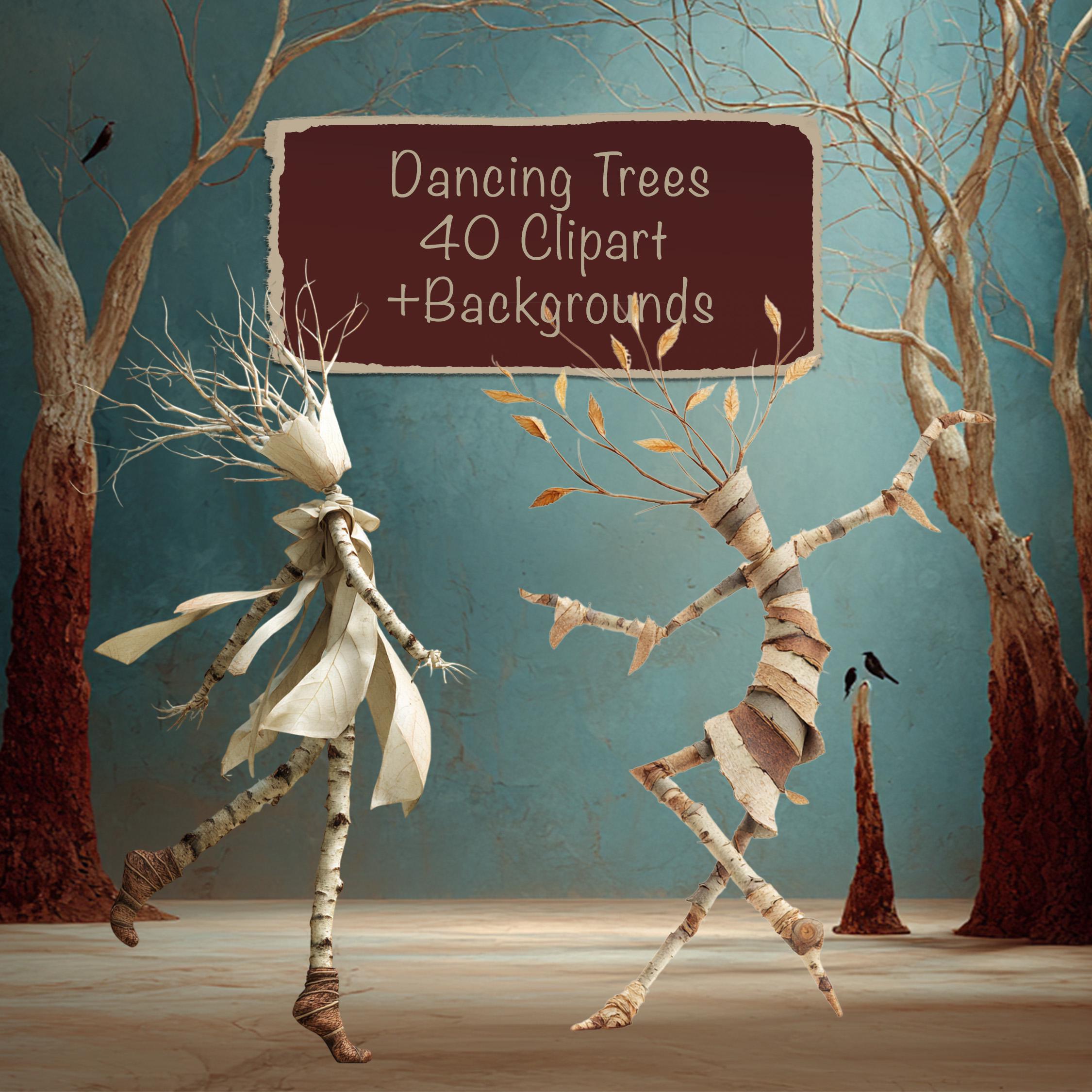 Dancing Trees 40 Clipart PNG + 15 Backgrounds - DIY Cards, Junk Journal ...