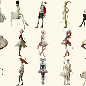 Set of 40 Peculiar Quirky People Portraits Clipart Part 2, Cards, Junk ...