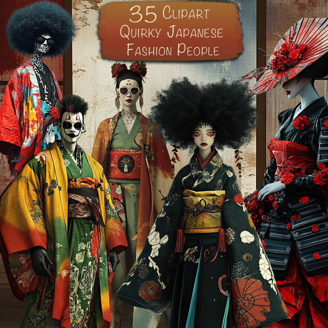 Japanese Surreal Fashion People 35 Clipart Bundle 20 Backgrounds DIY ...
