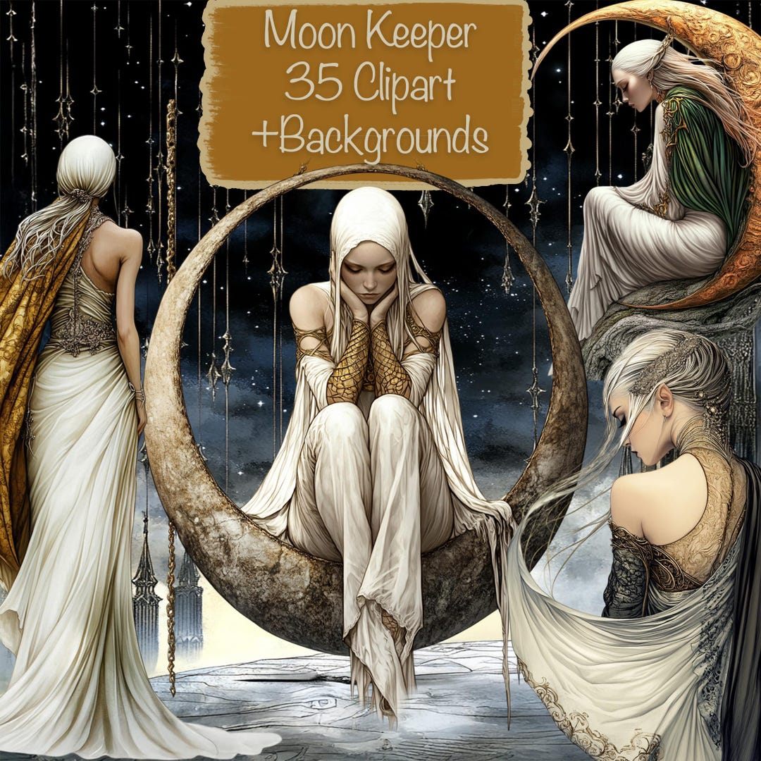 Moon Keepers 35 PNG + 10 Backgrounds, DIY, Cards, Junk Journal Kit, Scrapbooking Supplies ...