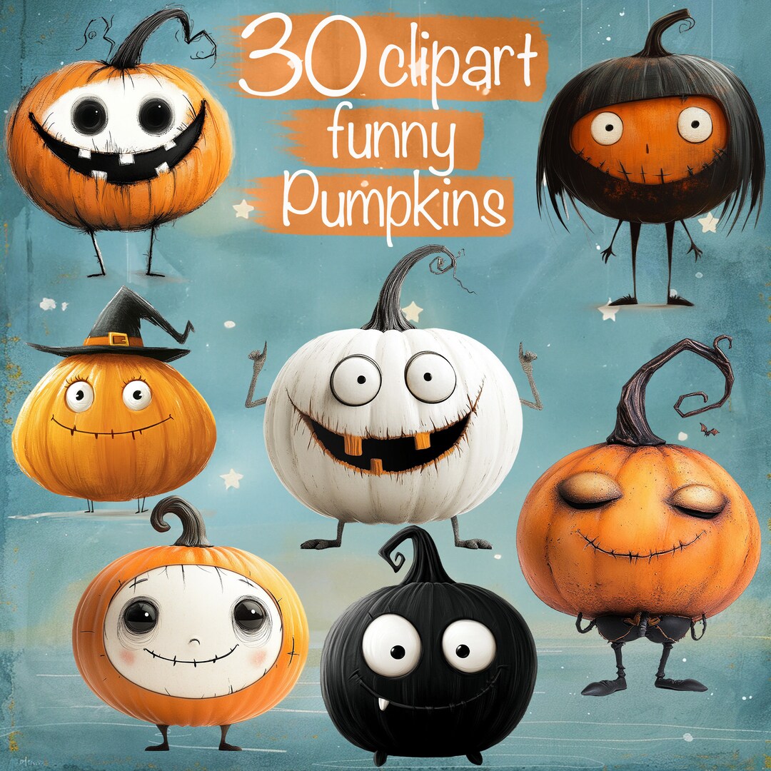 Whimsical Halloween Funny Pumpkins Clipart Bundle 30 Cute Designs, for ...
