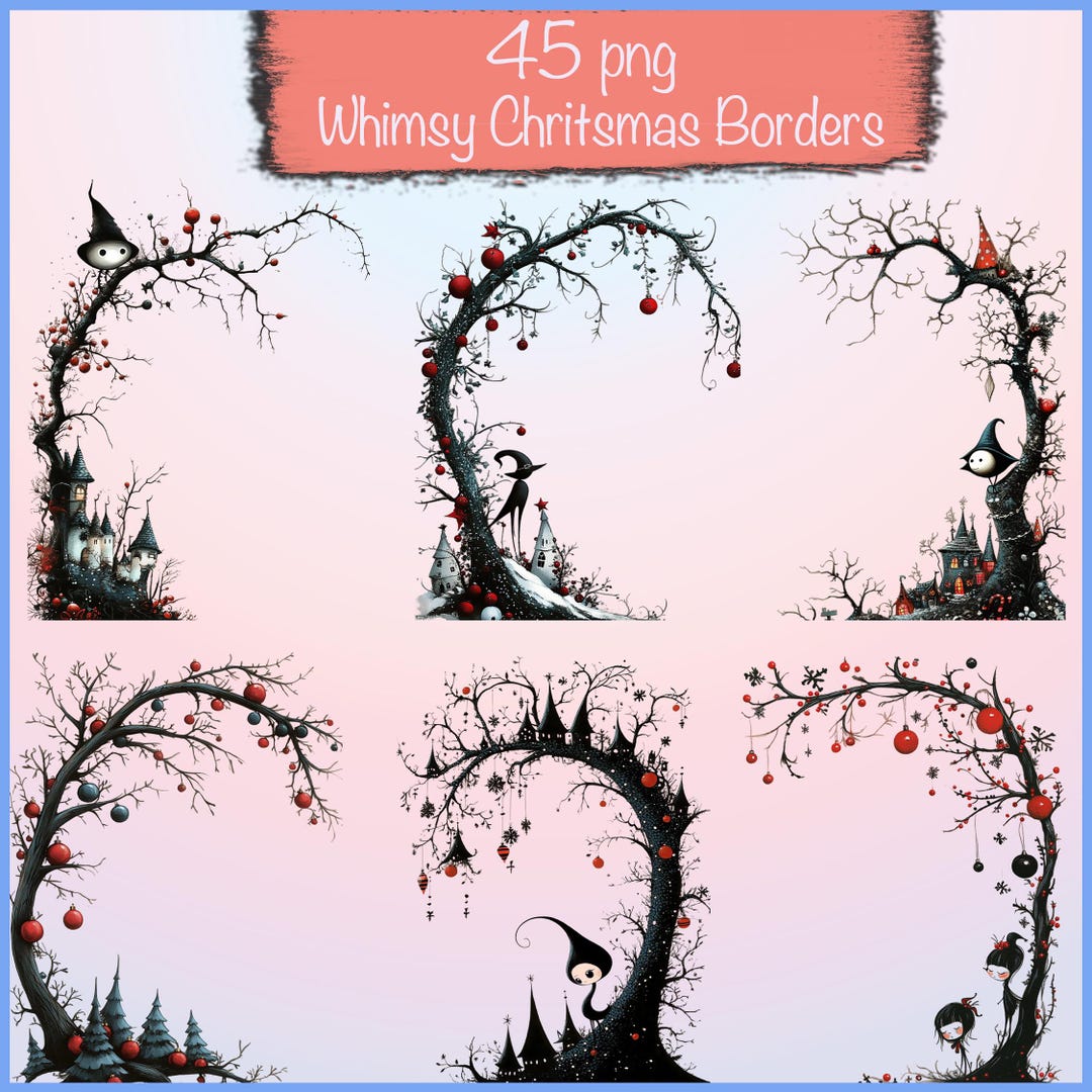 45 Png Whimsical Christmas Borders Bundle for Your Holiday Projects ...