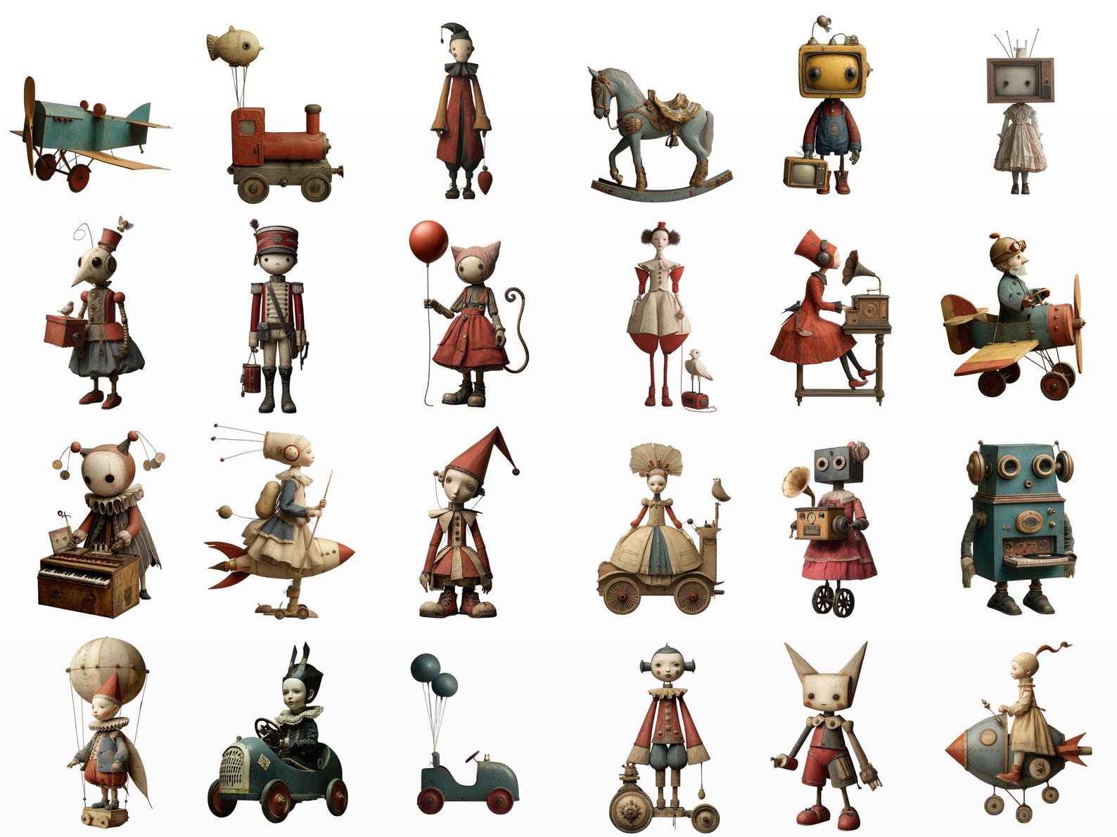 Toyland Oddities Characters Clipart Bundle: 90 Clipart PNG + 20 ...