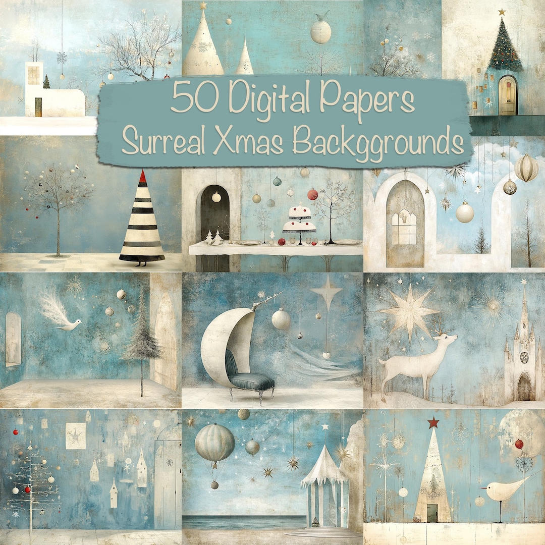 50 Whimsical Christmas Digital Backgrounds Paper Pack, DIY Projects ...