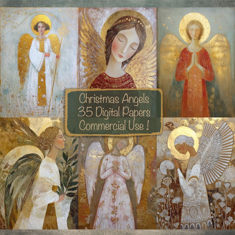 Christmas Angels , 35 Digital Papers, for Cards, Junk Journal ...