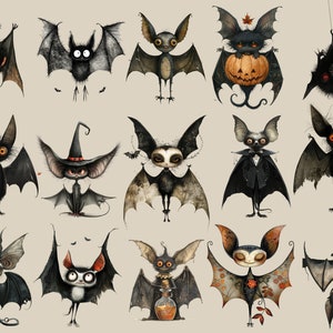 Whimsical Halloween Bat Clipart Bundle 25 Cute and Quirky Designs, for ...