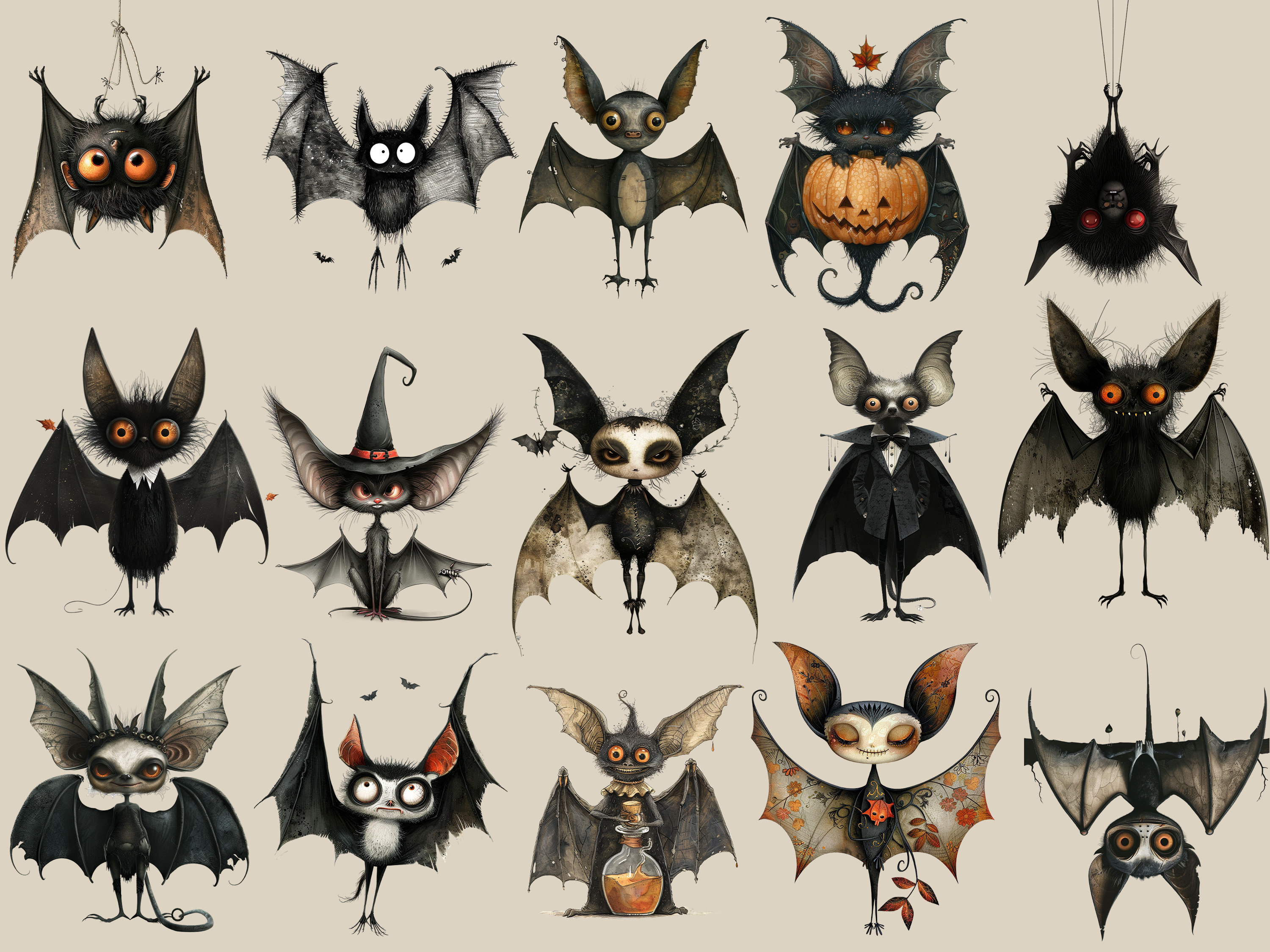 Whimsical Halloween Bat Clipart Bundle 25 Cute and Quirky Designs, for ...