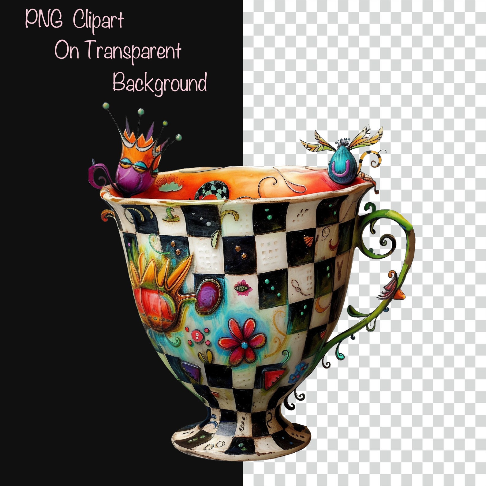 Set of 30 Quirky Whimsy Tea Pots and Teacups Png Clipart + Printable ...