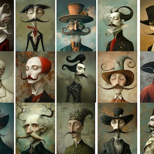 World of Mustache, 55 Portraits of Whimsical Surreal Man With Mustache ...