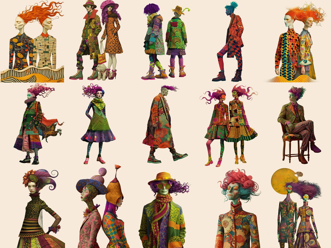 Set of 40 Peculiar Quirky Autumn People Clipart + 15 Backgrounds, for ...