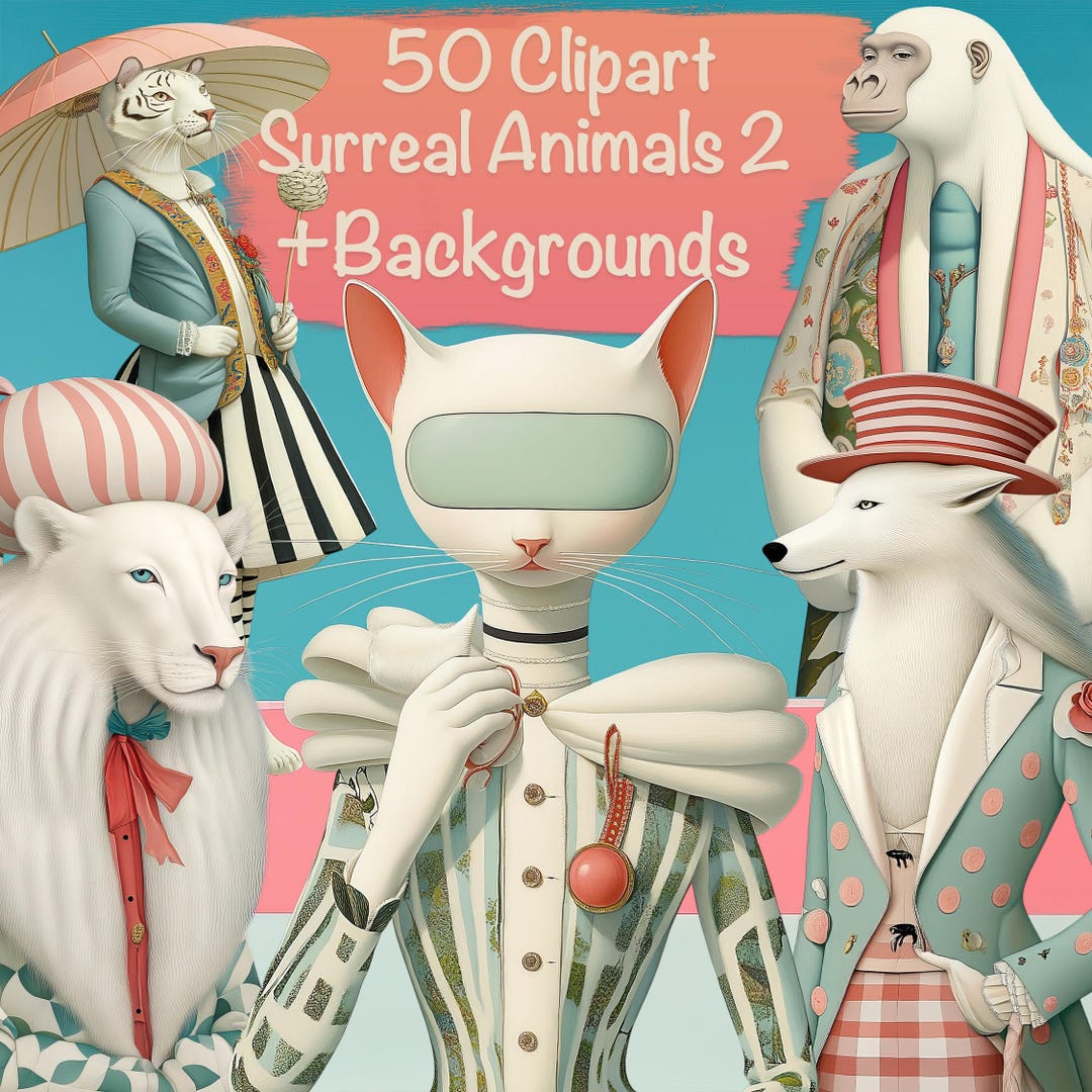 50 Png Surreal Peculiar Animals Part 2 Bundle + 15 Backgrounds, DIY ...