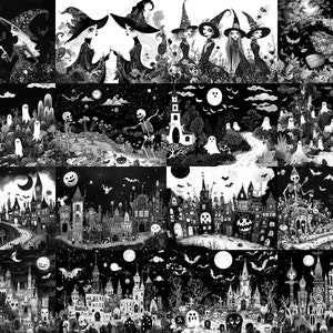 45 Halloween Graphic Black and White Digital Papers for Your Spooky ...