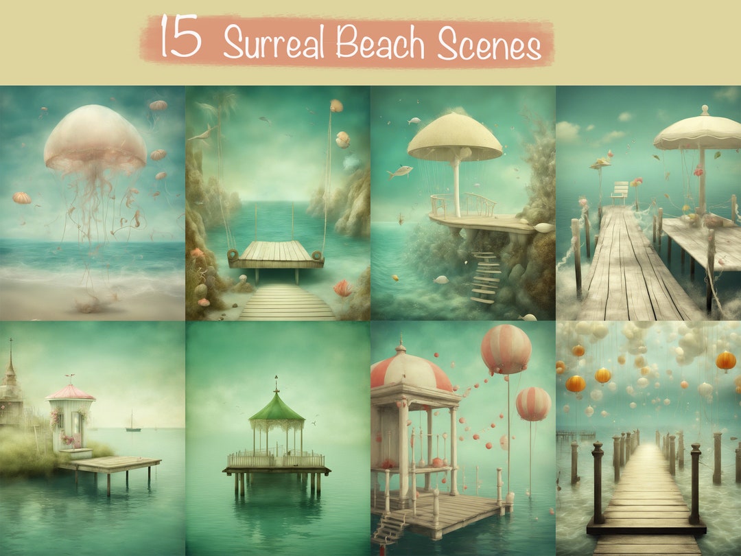 15 Surreal Beach Summer Scenes Digital Paper Pack for Card Making ...