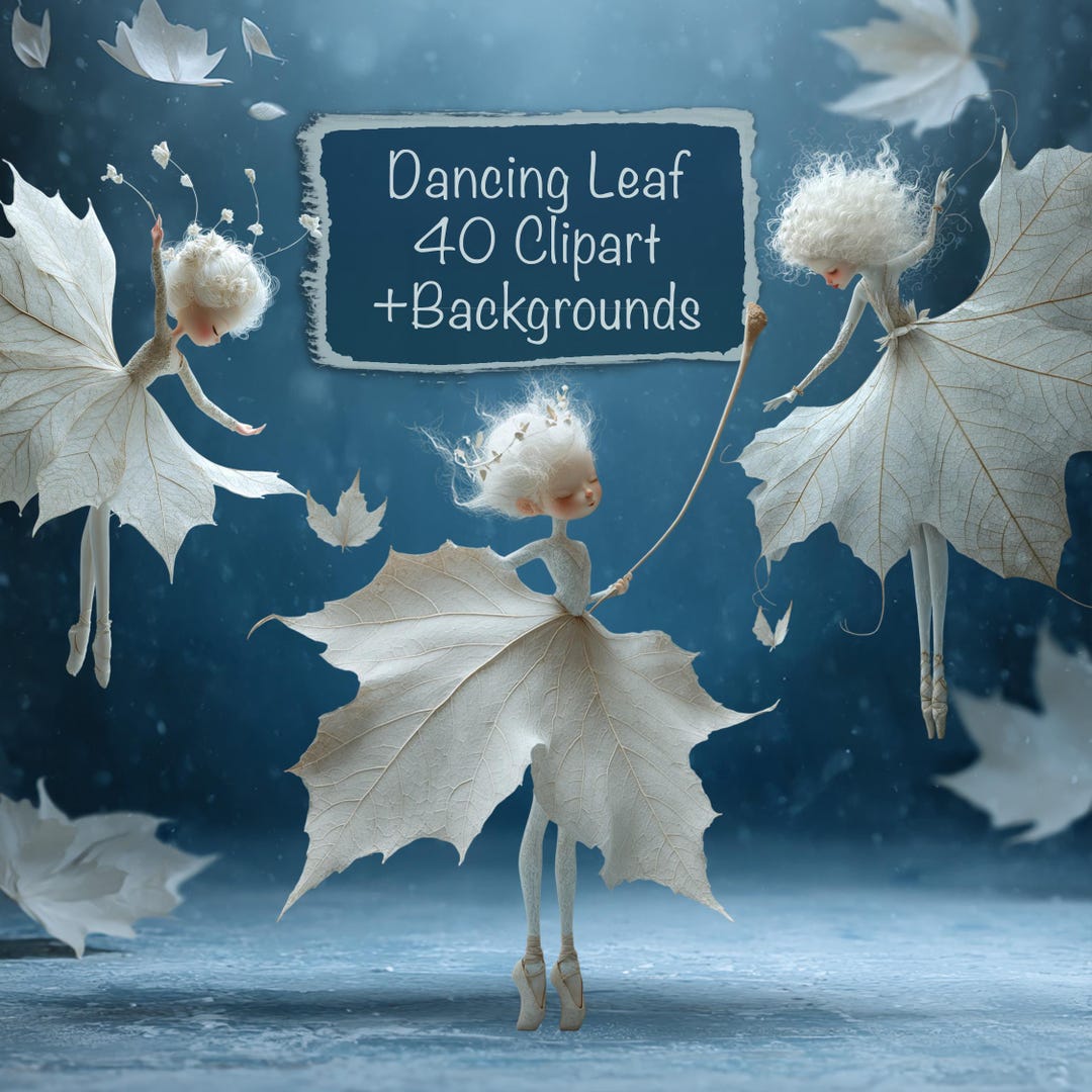 Dancing Leaf Characters 40 Clipart PNG + 15 Backgrounds - DIY Cards ...