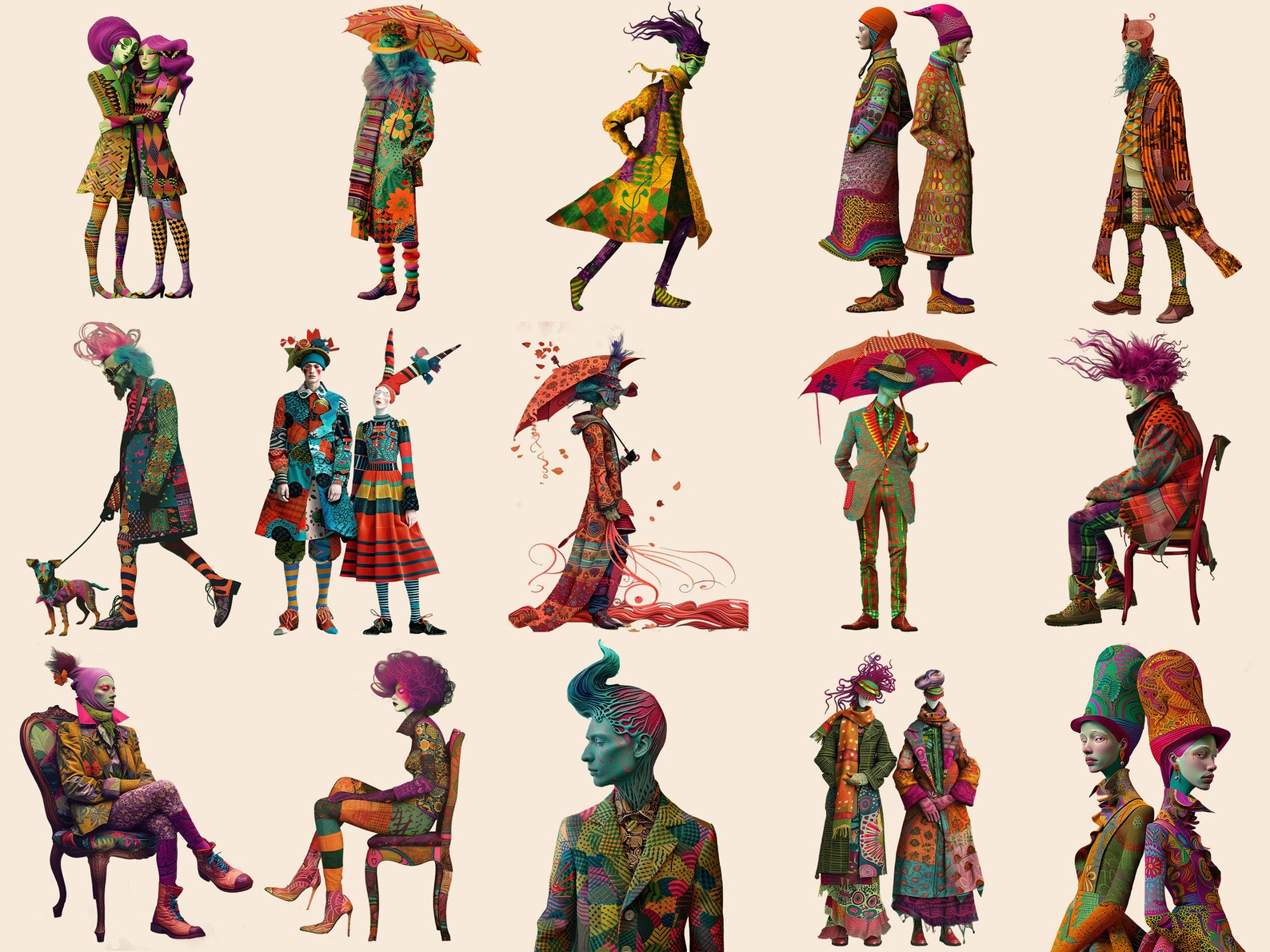 Set of 40 Peculiar Quirky Autumn People Clipart + 15 Backgrounds, for ...