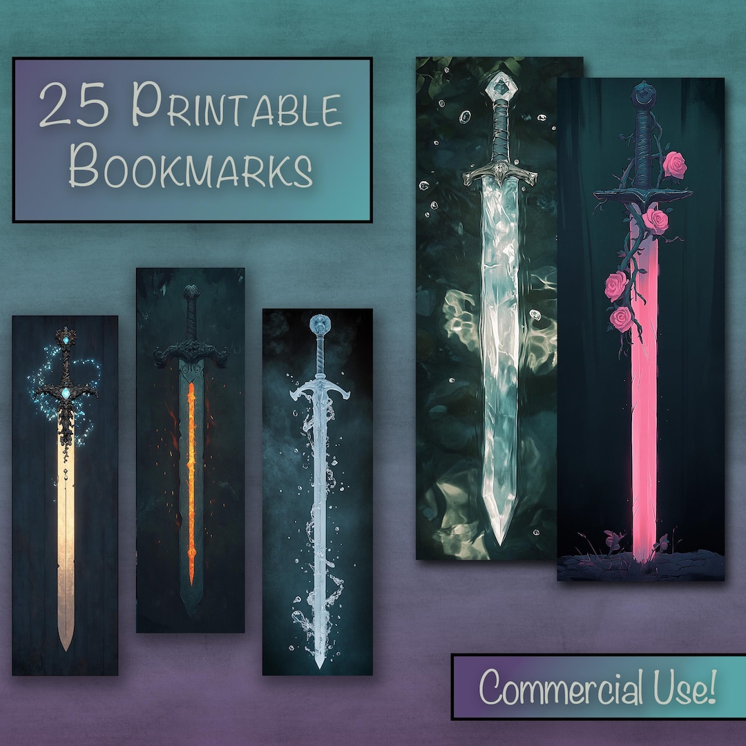 25 Unique Epic Fantasy Swords Printable Bookmark Designs + Printable ...