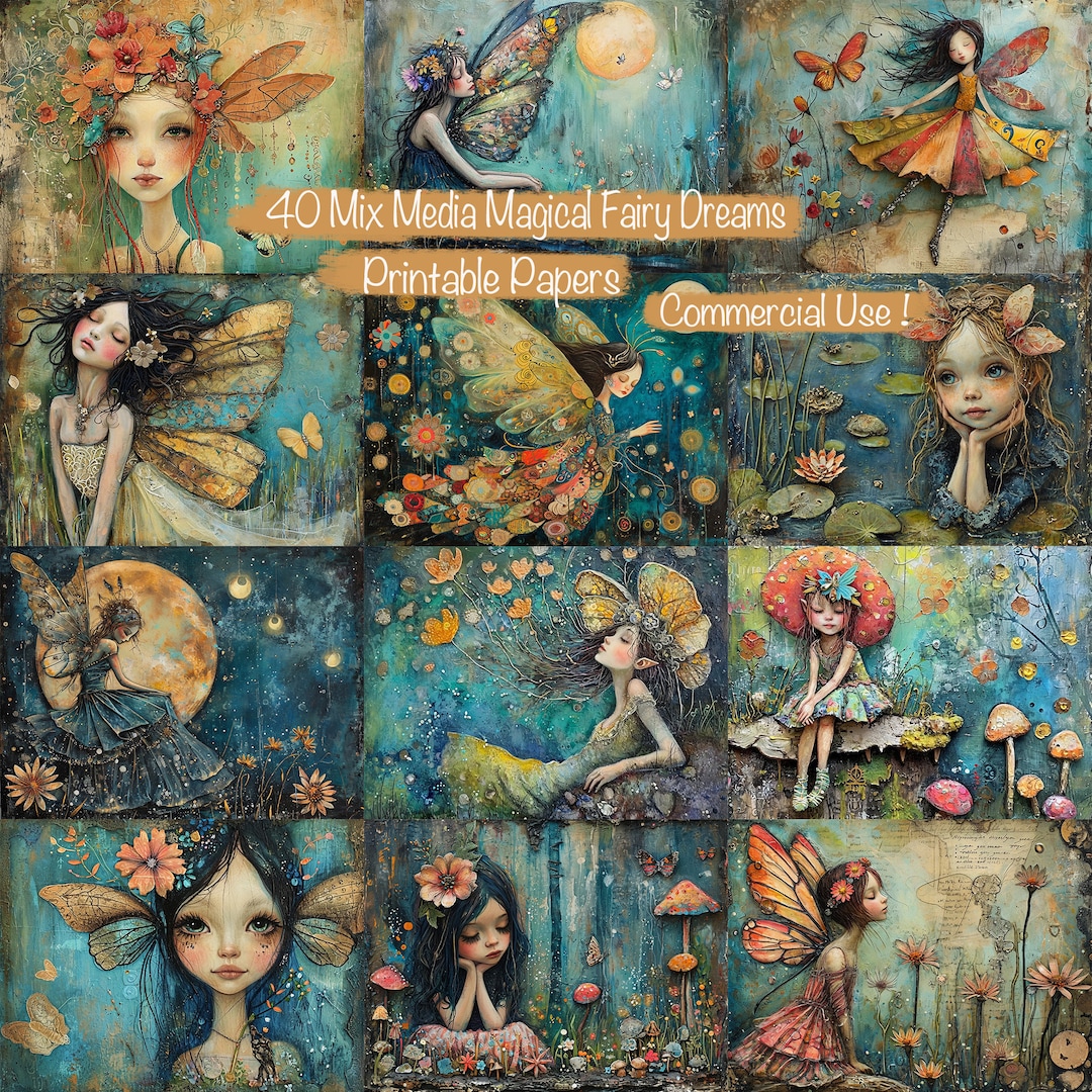 Set of 40 Mix Media Whimsical Fantasy Spring Fairies Papers, Fairy ...