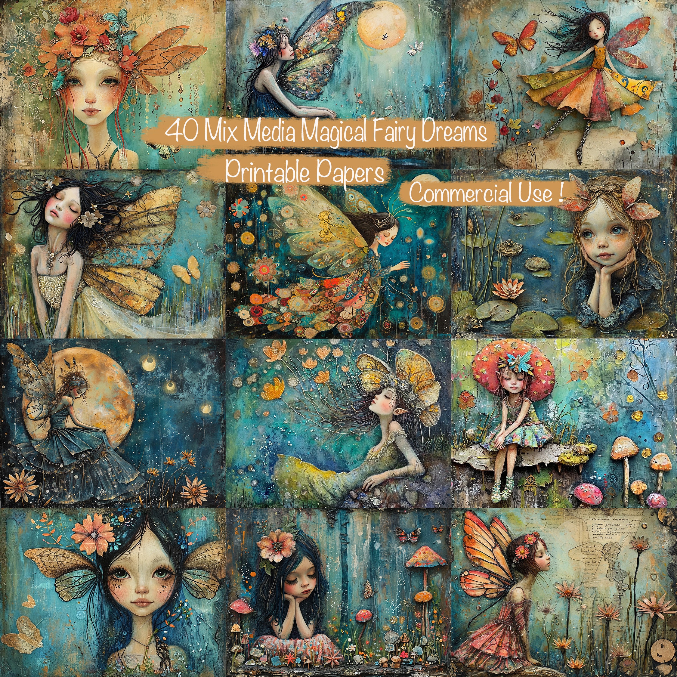 Set of 40 Mix Media Whimsical Fantasy Spring Fairies Papers, Fairy ...
